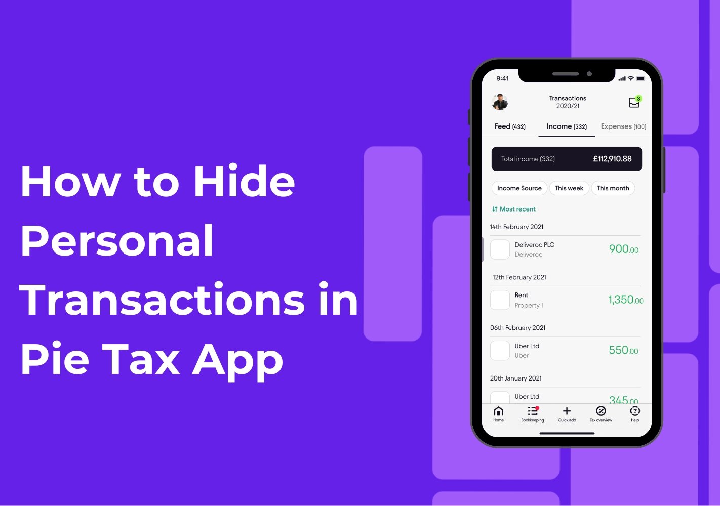 How to Hide Personal Transactions in Pie Tax App