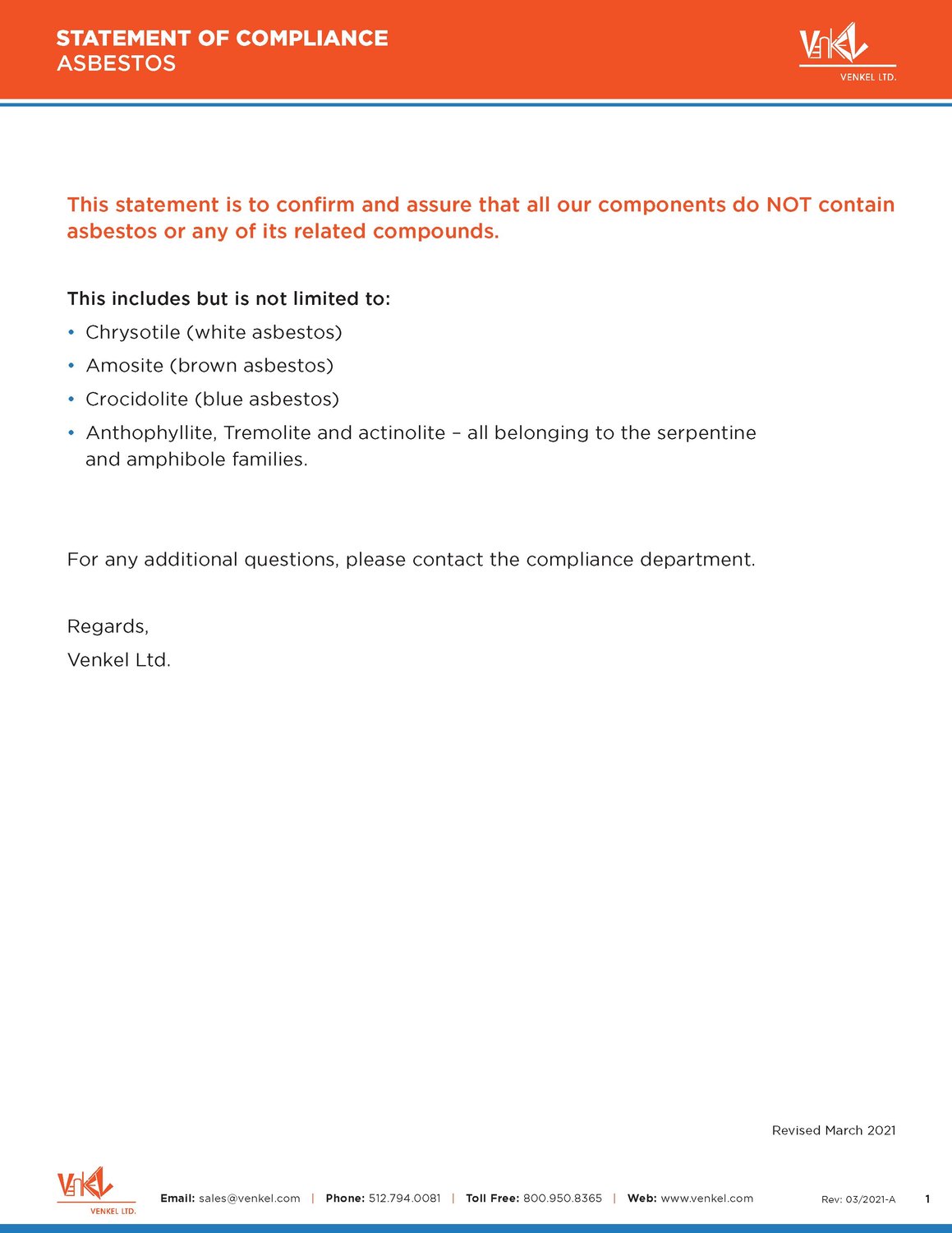 Asbestos Free - Venkel