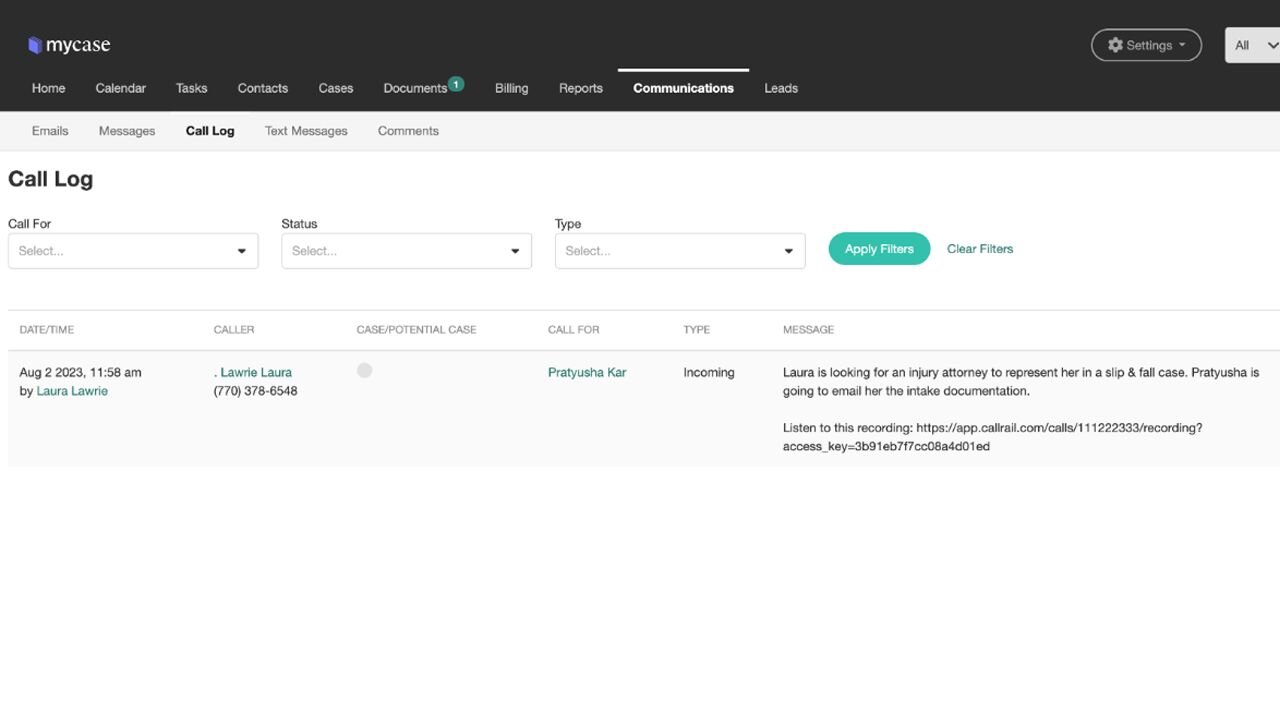 MyCase | CallRail Integration