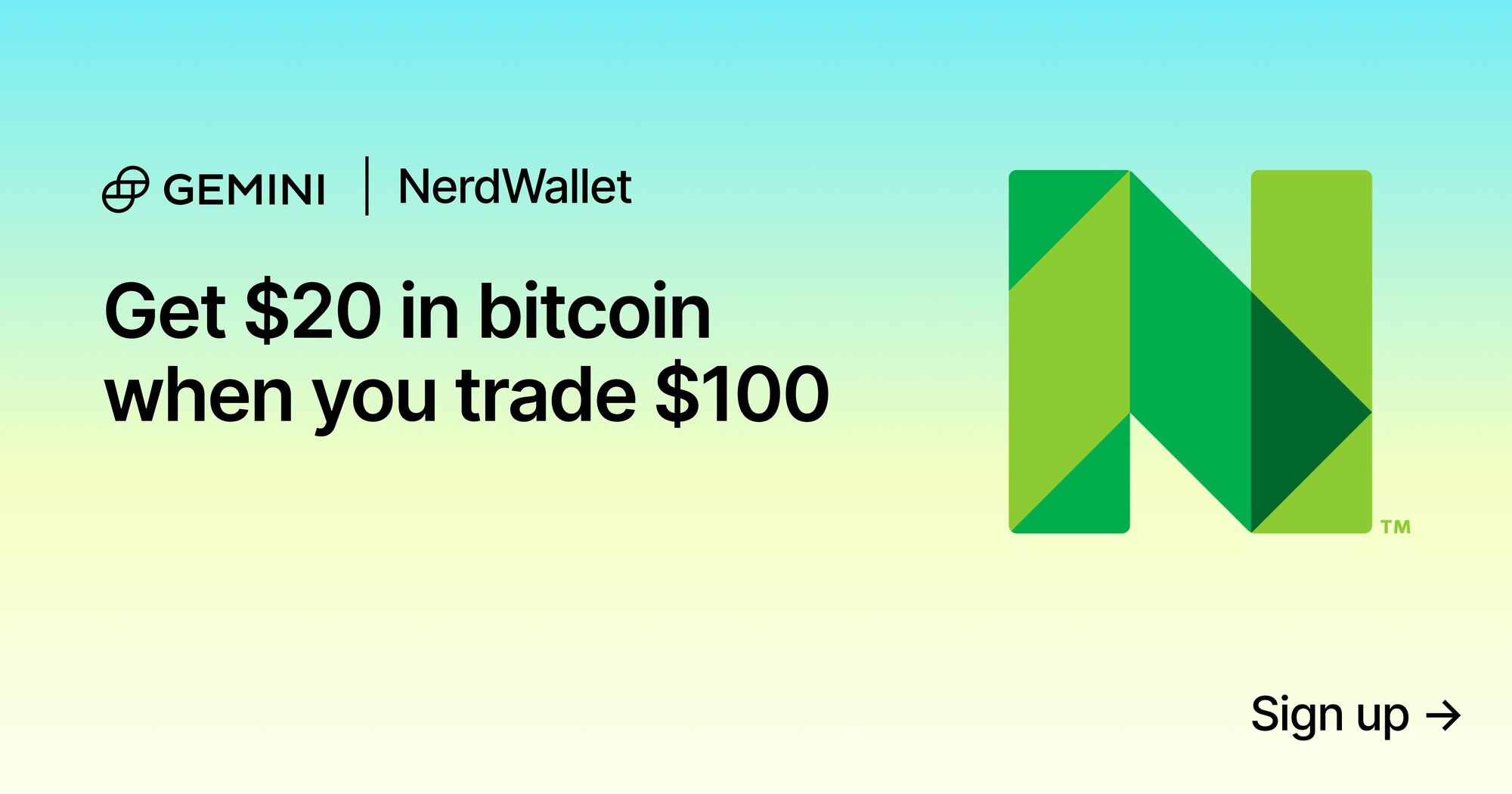Gemini x NerdWallet | Get $20 in bitcoin | Gemini
