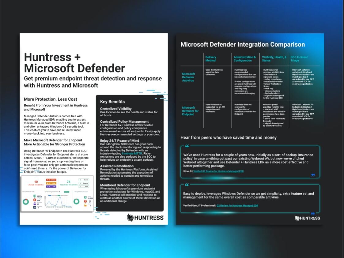Huntress + Microsoft Defender Datasheet | Huntress
