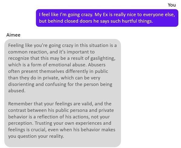 Aimee Says | An AI companion for people navigating relationship abuse ...