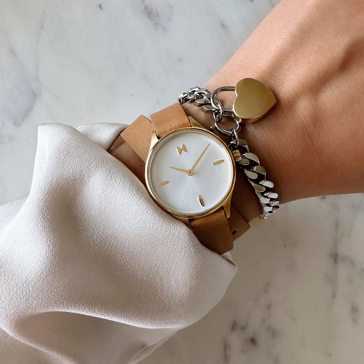 Reina Saddle Brown Double Strap Watch | 30MM