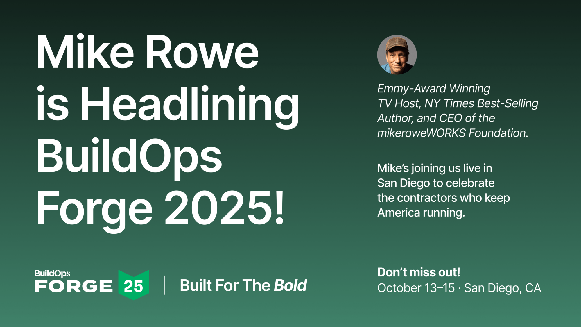 Mike Rowe to Headline BuildOps Forge 2025