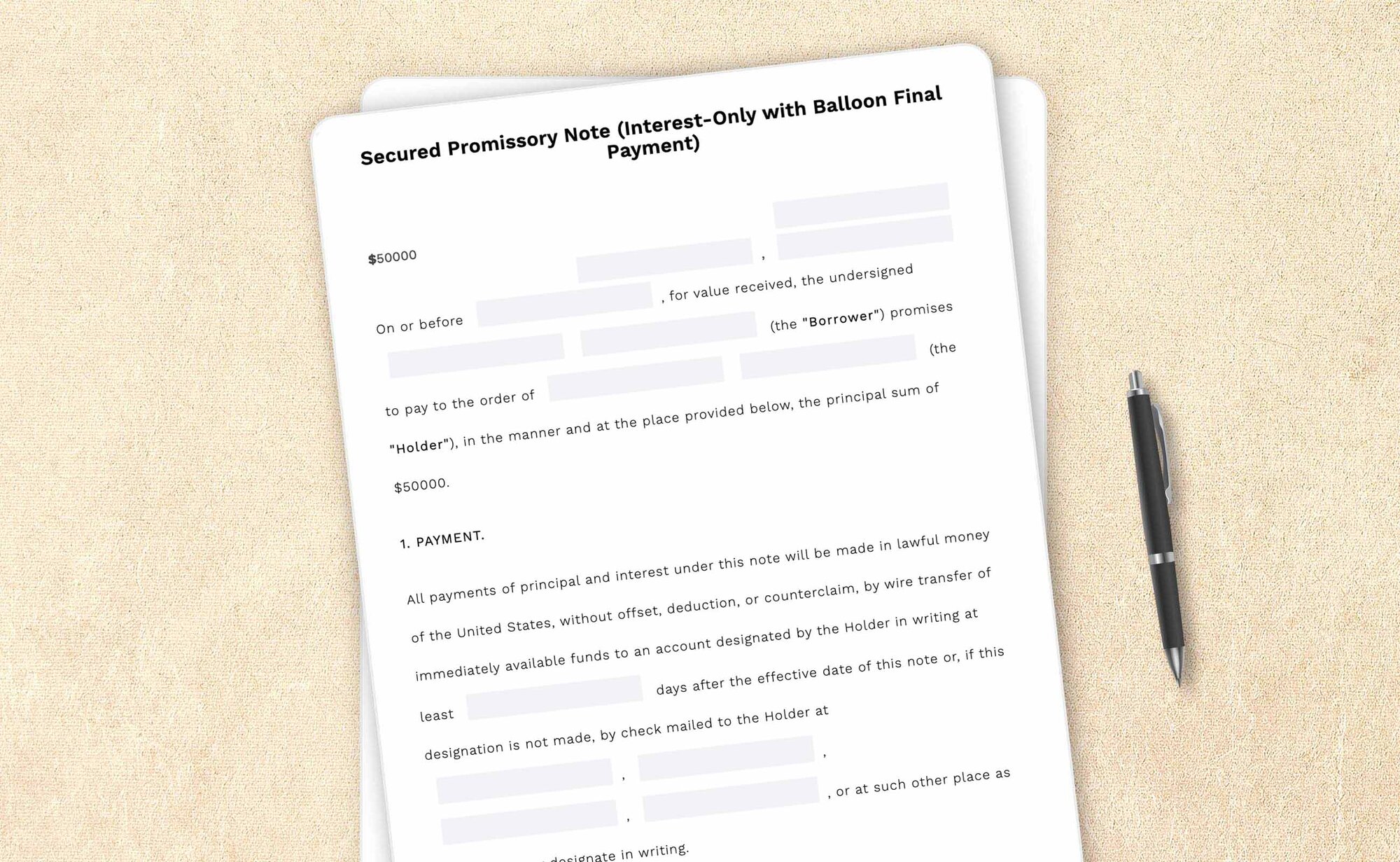 Secured Promissory Note (Interest-Only with Balloon Final Payment ...