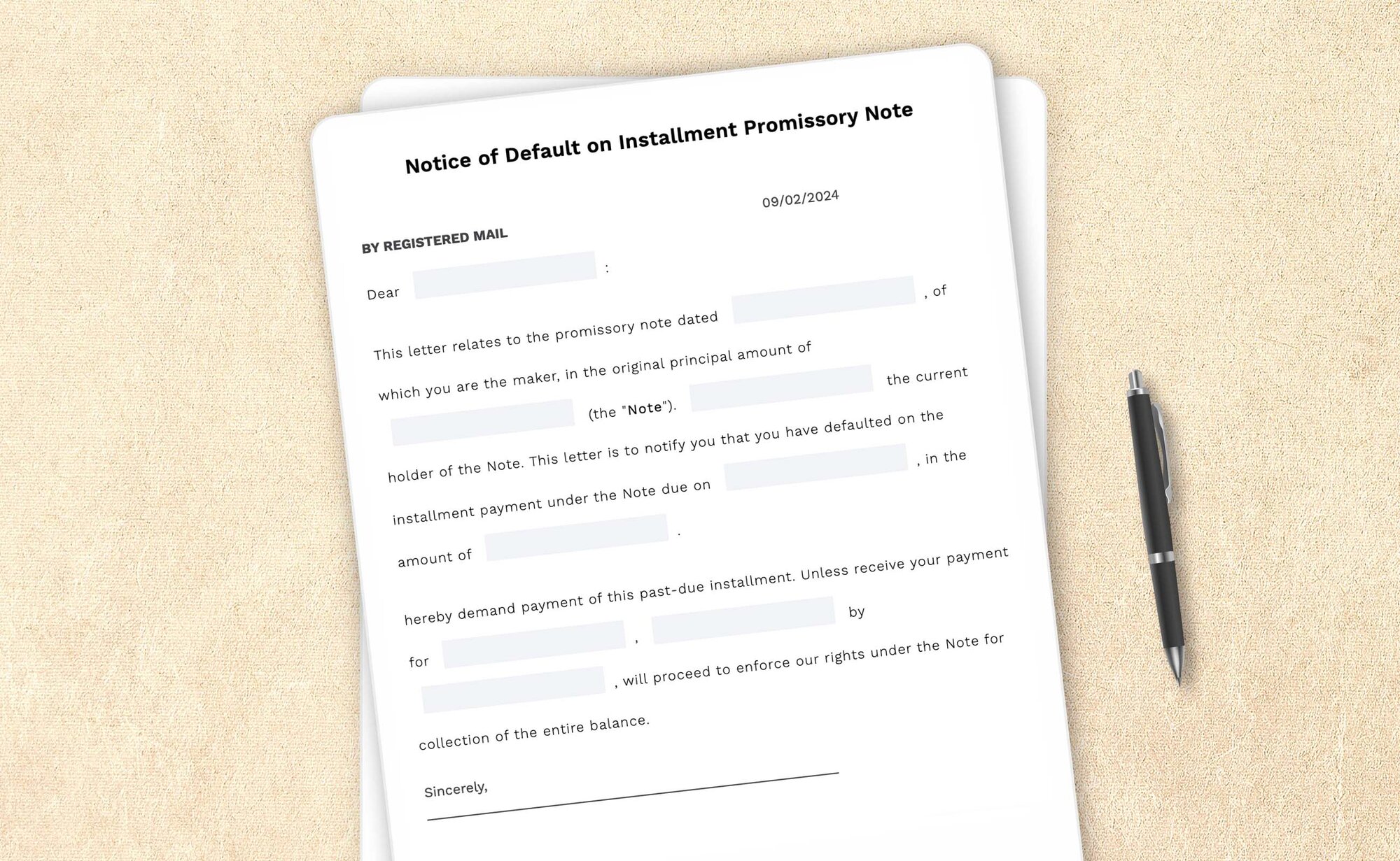 Notice of Default on Installment Promissory Note Template | LegalZoom