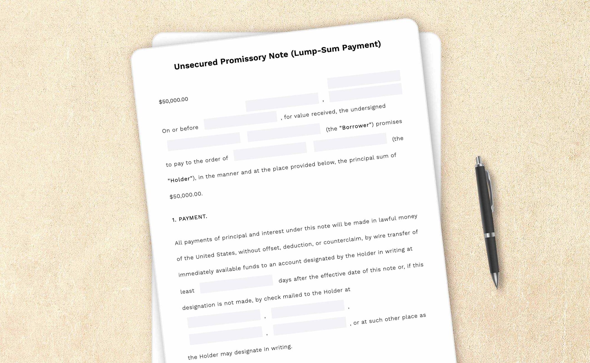 Unsecured Promissory Note (Lump-sum Payment) Template | LegalZoom
