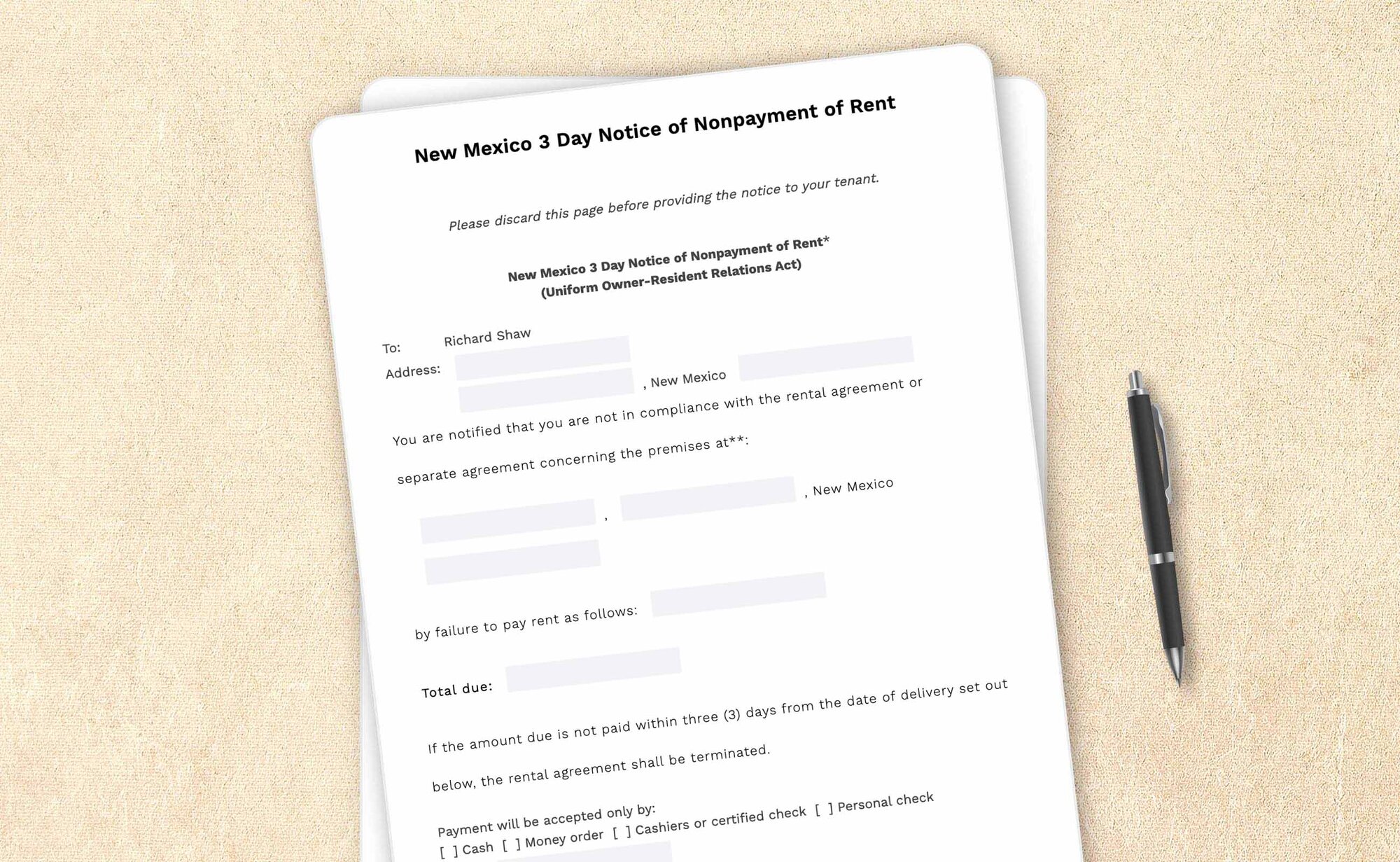 New Mexico 3-Day Notice of Non-payment of Rent Template | LegalZoom