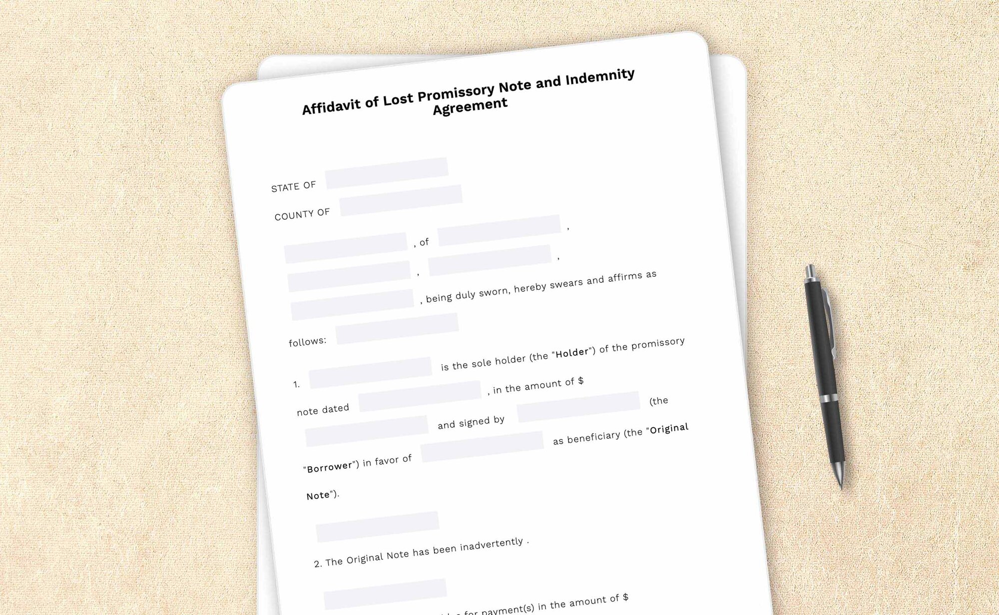 Affidavit of Lost Promissory Note and Indemnity Agreement Template ...