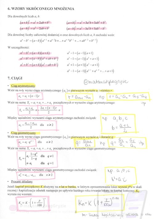 Notatki z matematyki na egzamin ósmoklasisty i brakujące wzory w tablicach maturalnych