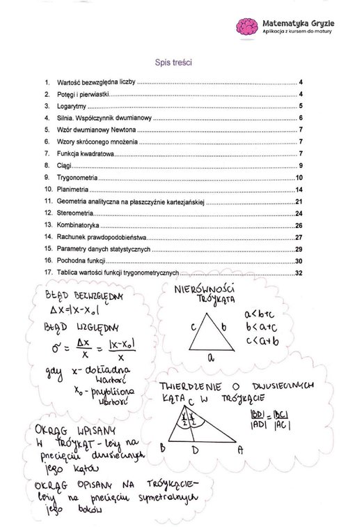 Notatki z matematyki na egzamin ósmoklasisty i brakujące wzory w tablicach maturalnych