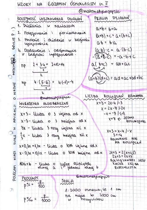 Notatki z matematyki na egzamin ósmoklasisty i brakujące wzory w tablicach maturalnych