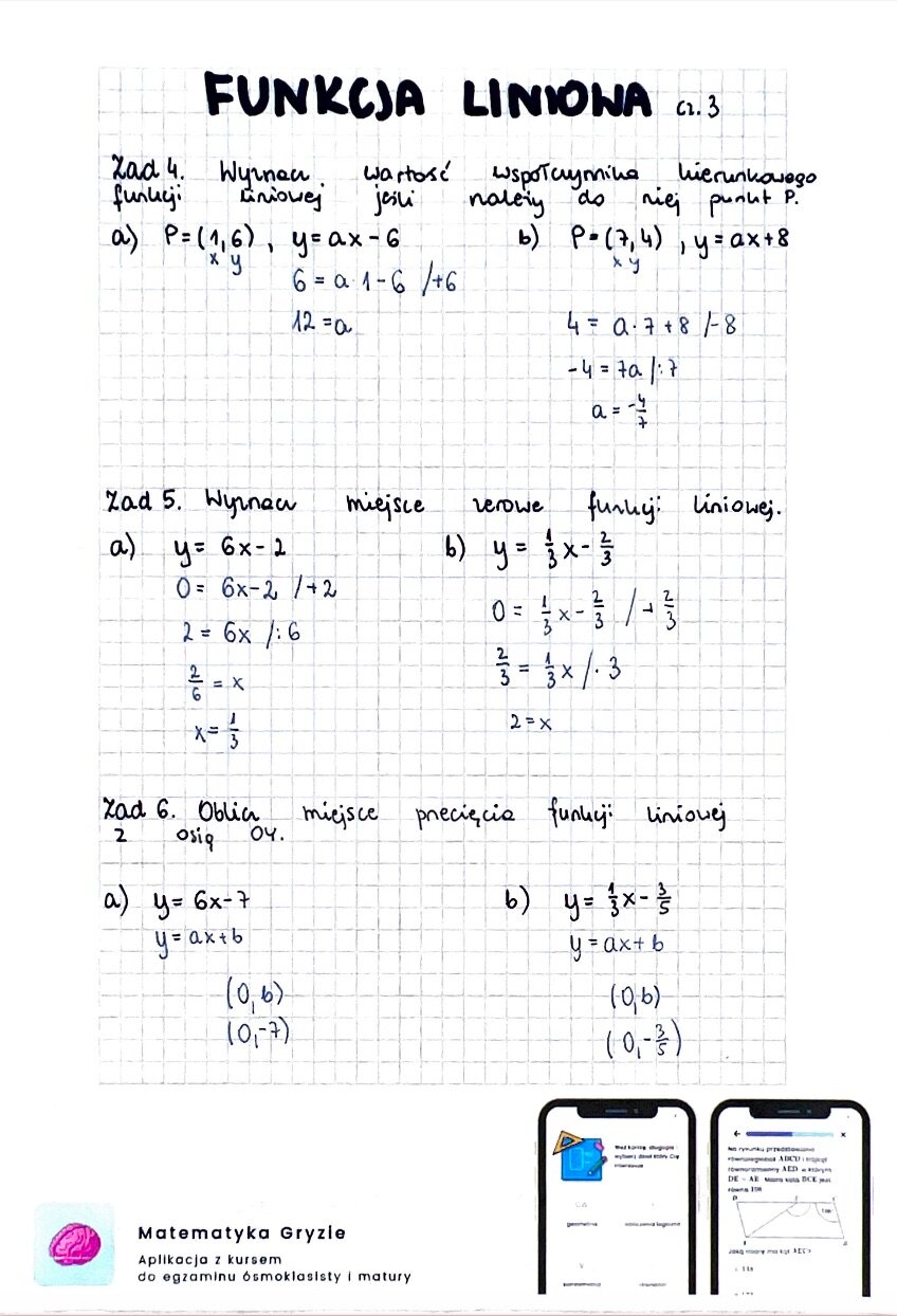 Funkcja liniowa w 10 minut - zadania do druku PDF z tłumaczeniem