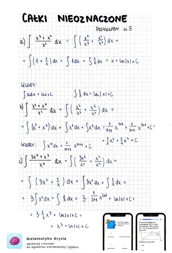 Obliczanie całek ze wzorów