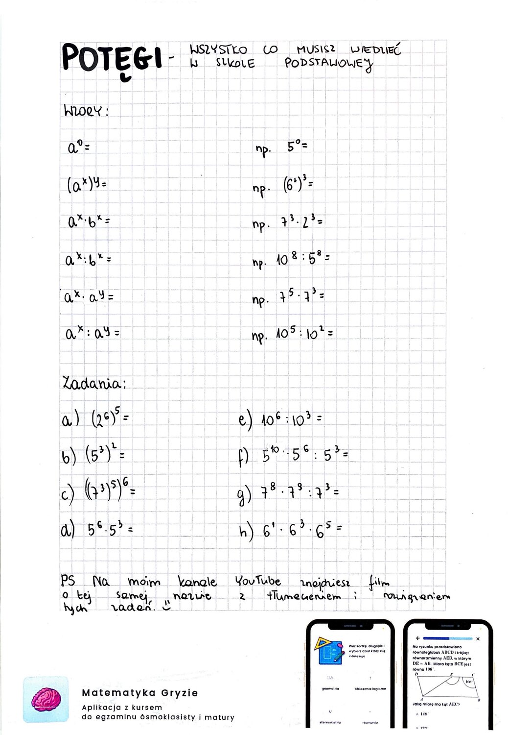 Potęgi zadania do druku PDF z tłumaczeniem