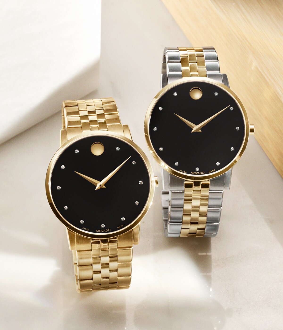 Movado Museum Classic Mens Two Toned Bracelet Watch With Diamonds
