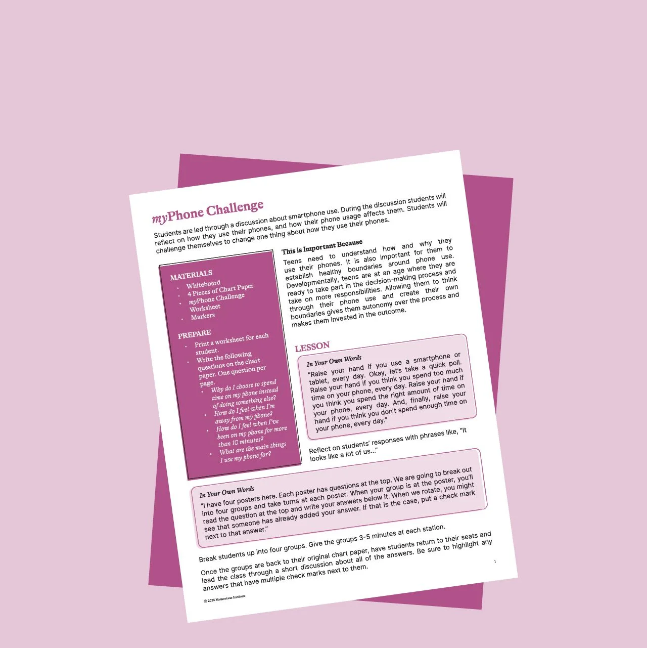 myPhone Challenge: A Free Lesson Plan | Momentous Institute